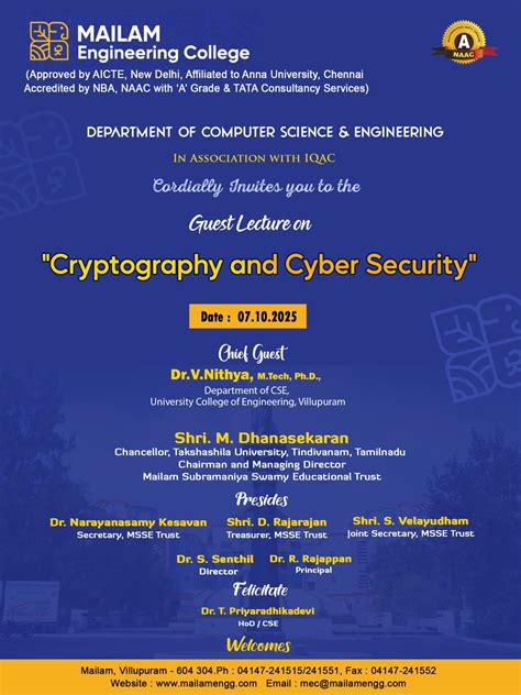 The Department Of Computer Science And Engineering Is Organized Guest Lecture On “cryptography
