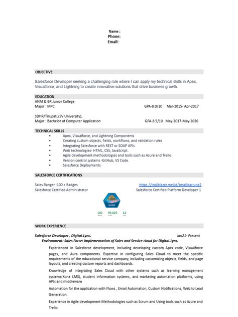 Fresher Resume Pdf Cloud Computing World Wide Web