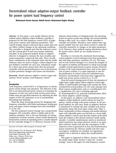 Pdf Decentralized Robust Adaptive Output Feedback Controller For