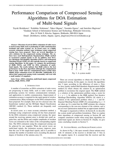 Pdf Performance Comparison Of Compressed Sensing Algorithms For Doa