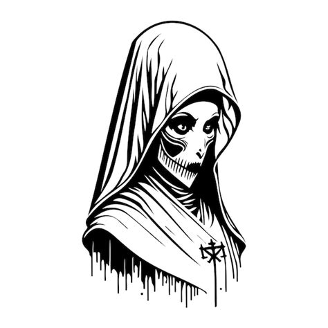 Premium Vector Halloween The Nun Scary Illustration Sketch Hand Draw