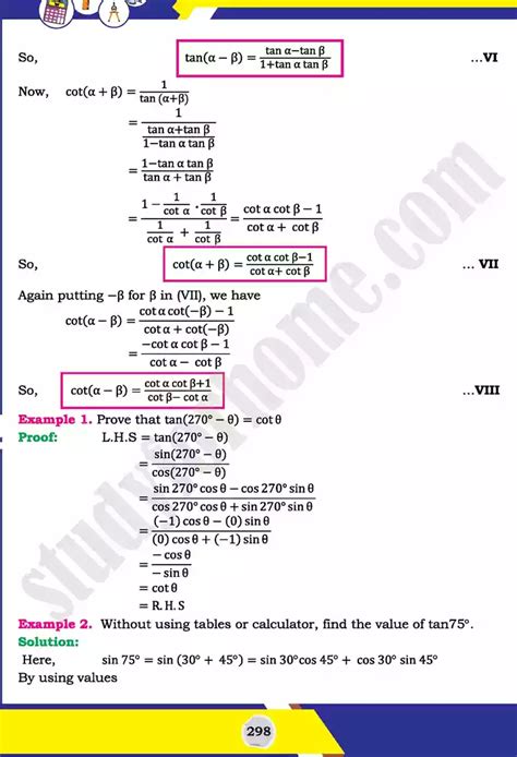 Trigonometric Identities Of Sum And Difference Of Angles Unit 10