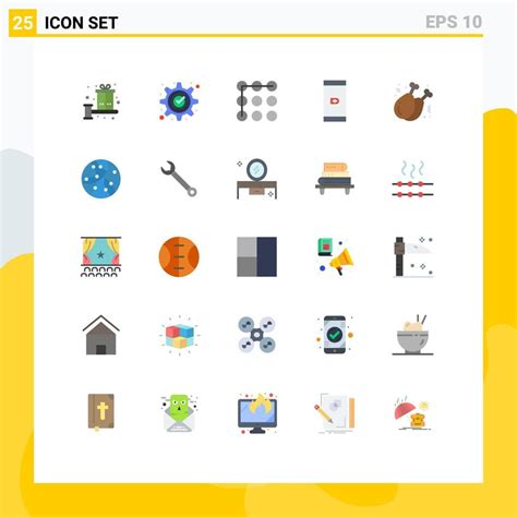 Flat Color Pack Of 25 Universal Symbols Of Fast Food Smartphone Gear Payment Security Editable