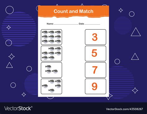 count and match with the correct number matching vector image