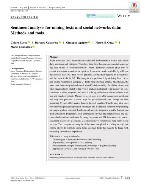 Pdf Sentiment Analysis For Mining Texts And Social Networks Data Methods And Tools