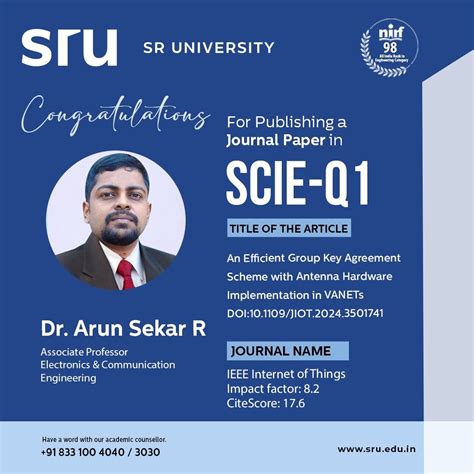 Arun Sekar Rajasekaran On Linkedin Scie Ieee Engineering Iot Research Sru Ece