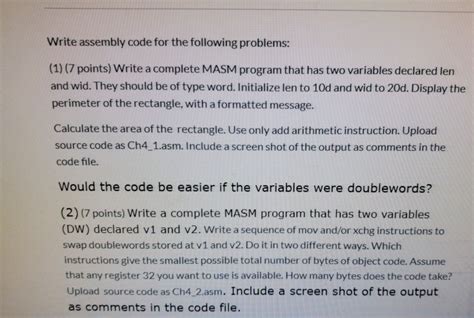 Solved Write Assembly Code For The Following Problems 1 Chegg Com