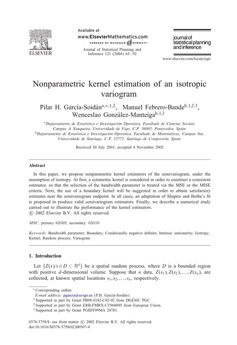 pdf nonparametric kernel estimation of an isotropic variogram