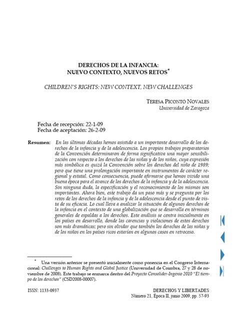 Derecho De La Infancia Nuevo Contexto Nuevos Retos Teresa Picontó