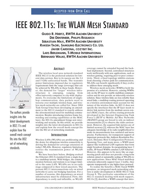 Pdf Ieee 80211s The Wlan Mesh Standard