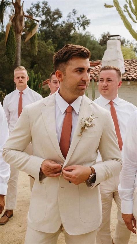 Men Beige Linen Suit 2 Piece Linen Suit Beach Wedding Suit Groom Suit