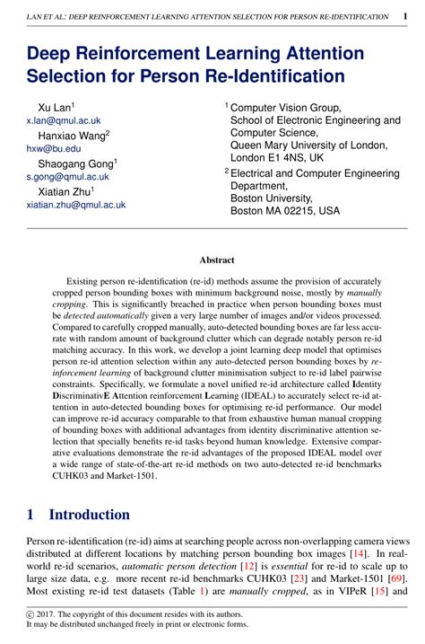 PDF Deep Reinforcement Learning Attention Selection For Person Re Identification