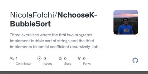 github nicolafolchi nchoosek bubblesort three exercises where the first two programs