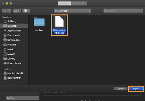 how to side load the unc0ver jailbreak with xcode on macos