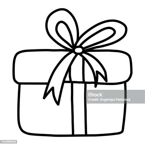 선물 상자는 닫히고 활로 장식되어 있습니다 새해 깜짝 선물 상자 손 그리기 낙서 멋지고 재미있는 그림 흑백 그림 벡터 아이콘 귀여운에 대한 스톡 벡터 아트 및 기타 이미지