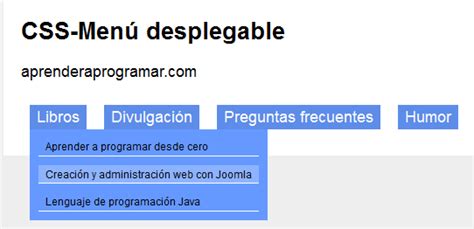 Menú desplegable CSS horizontal Efecto dropdown Ejemplo de código float display position