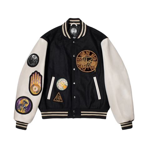 스투시 X 드리스 반 노튼 바시티 자켓 블랙 Stussy Kream