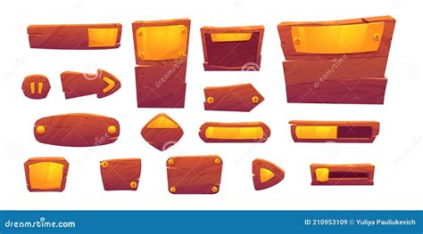 Game Buttons Of Wooden And Gold Cartoon Texture Stock Vector Illustration Of Menu Button