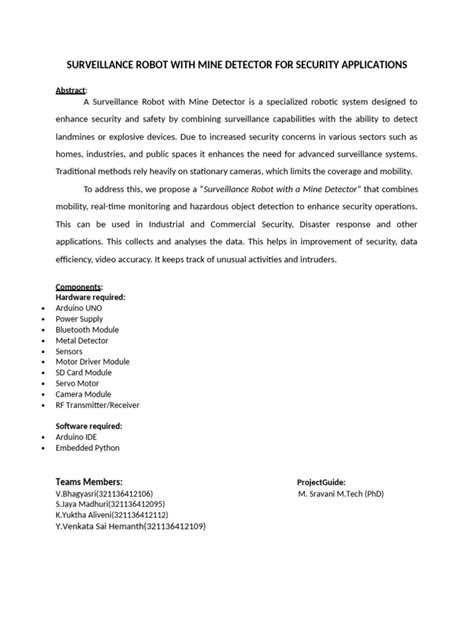 Surveillance Robot With Mine Detector For Security Applications Pdf