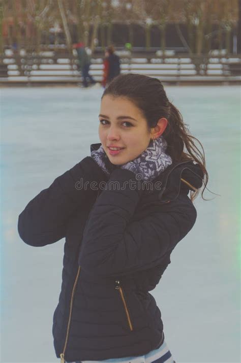 Beautiful Young Girl At The Rink In Winter Ice Stock Image Image Of