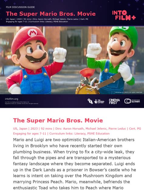 Film Guide The Super Mario Bros Movie Pdf Mario Nintendo Franchises
