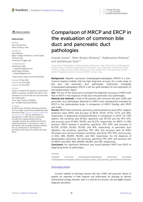 PDF Comparison Of MRCP And ERCP In The Evaluation Of Common Bile Duct And Pancreatic Duct