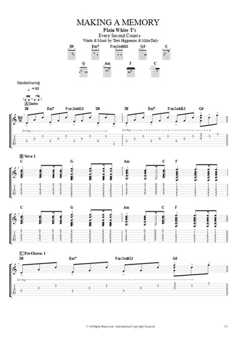 Making A Memory Tab By Plain White Ts Guitar Pro Full Score