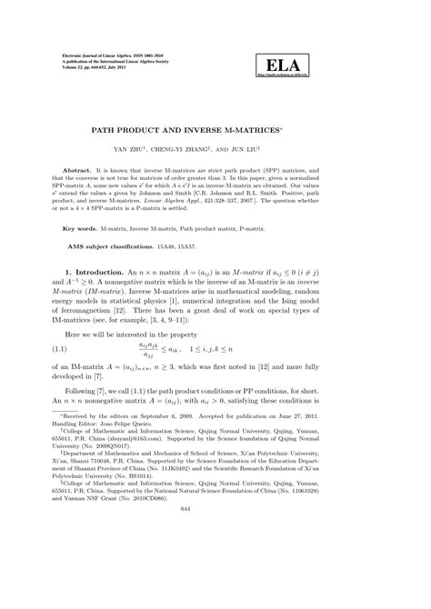 Pdf Path Product And Inverse M Matrices