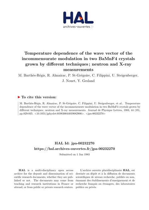 Pdf Temperature Dependence Of The Wave Vector Of The Incommensurate