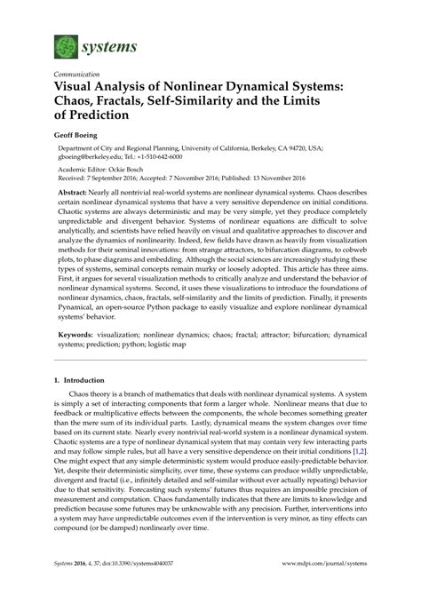 PDF Visual Analysis Of Nonlinear Dynamical Systems Chaos Fractals Self Similarity And The