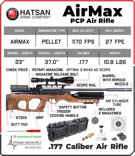 Hatsan Airmax Pcp Qe Rifle De Aire Material De Madera Dura Con Alcance De 3 9×40 Con Paquete