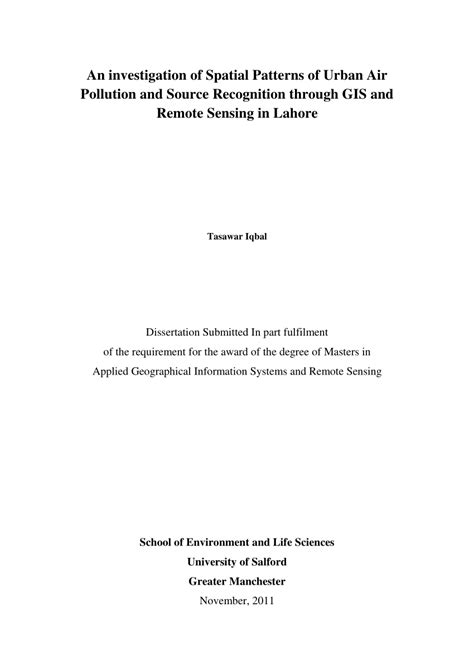Pdf An Investigation Of Spatial Patterns Of Urban Air Pollution And Source Recognition Through