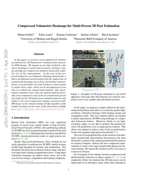 Compressed Volumetric Heatmaps For Multi Person 3d Pose Estimation Deepai