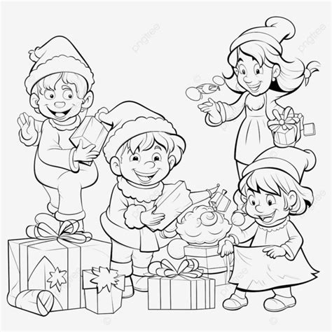 아이들에게 크리스마스 선물을 주는 만화 산타 조항 색칠하기 크리스마스 색칠 산타 선물 파파 노엘 Png 일러스트 및 이미지 에 대한 무료 다운로드 Pngtree