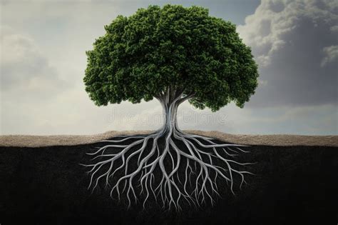 Tree With Roots Resembling Neural Networks Representing The Concept Of