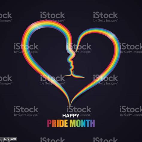 무지개 프라이드 리본에 커플 키스와 심장 모양 Lgbt Lgbtq 게이 자부심 플래그 행복한 자부심의 달 벡터 일러스트레이션 Lgbt 프라이드의 달에 대한 스톡 벡터 아트