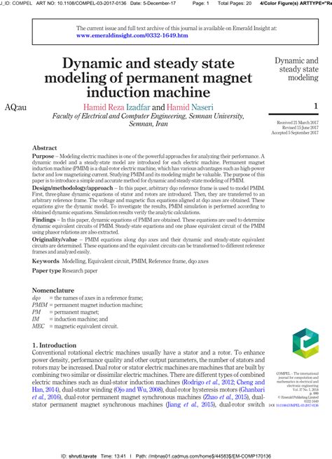 Pdf Dynamic And Steady State Modeling Of Permanent Magnet Induction Machine