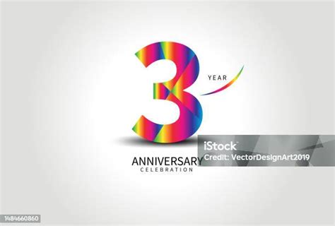 3 주년 기념 축하 로고 다채로운 벡터 3 번호 디자인 3 번째 생일 로고 로고 타입 축하를위한 벡터 기념일 초대 카드 인사말 카드 로고 번호 기념일 3에 대한 스톡 벡터