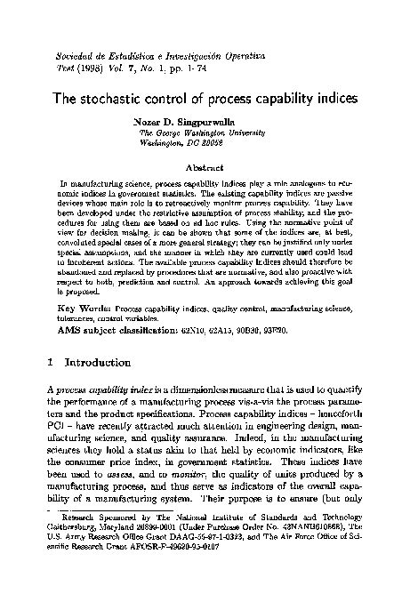 Pdf The Stochastic Control Of Process Capability Indices