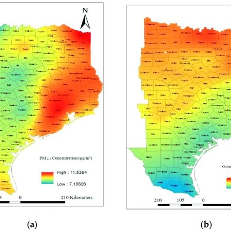 Spatial Distribution Of Air Pollutants A Pm 25 B O 3 Download Scientific Diagram