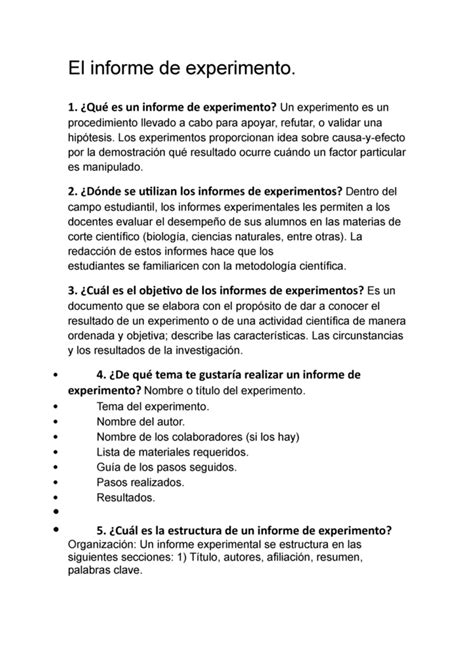 ¿qué Es Un Informe De Experimento