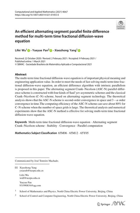 Pdf An Efficient Alternating Segment Parallel Finite Difference Method For Multi Term Time