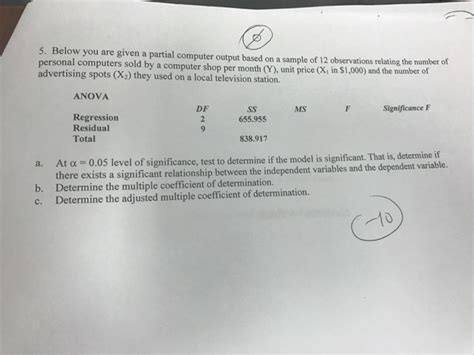 solved below you are given a partial computer output based