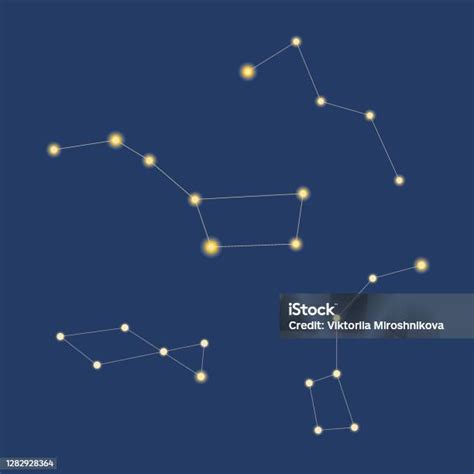 별자리 우르사 전공 우르사 마이너 카시오페이아 별이 빛나는 하늘 천문학 벡터 스톡 일러스트레이션 세트 또는 컬렉션의 개념으로 격리 된 사연 세트 Planetarium