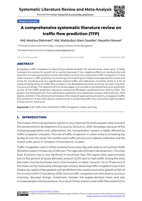 Pdf A Comprehensive Systematic Literature Review On Traffic Flow Prediction Tfp