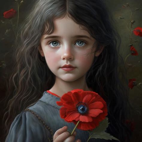 Premium Photo A Beautiful Girl Holding Red Flower In Her Hand Look So