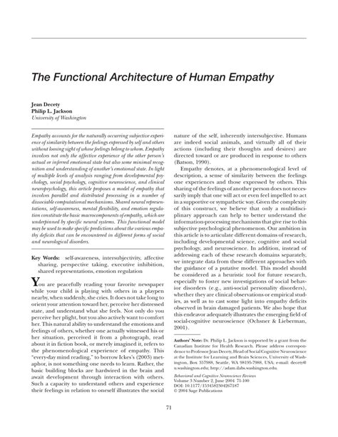 Pdf The Functional Architecture Of Human Empathy