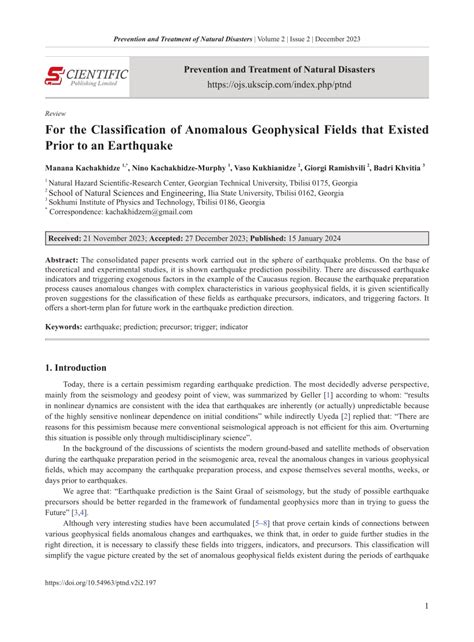 Pdf For The Classification Of Anomalous Geophysical Fields That Existed Prior To An Earthquake