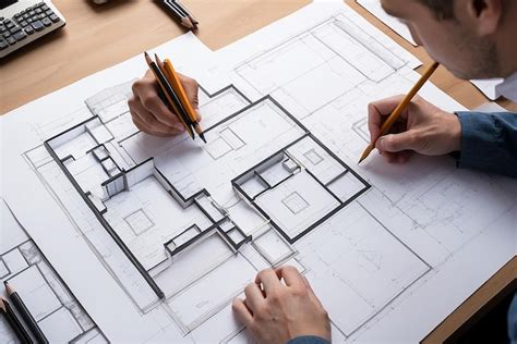 Top View Of Architect Drawing On Architectural Project Premium AI Generated Image