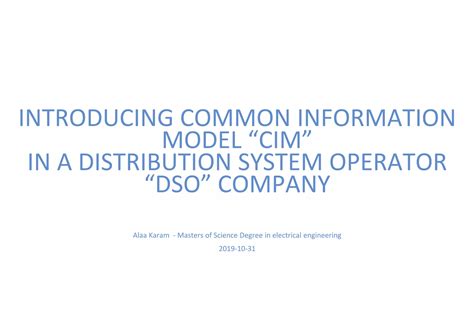 Introducing Common Information Model In A Distribution System Operator Company Pdf